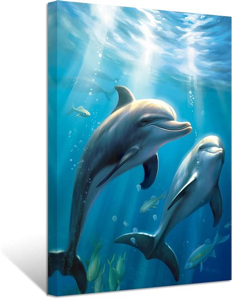 Zhongyutong Dolphin Canvas Wall Art Jumping Dolphin Picture Prints Blue