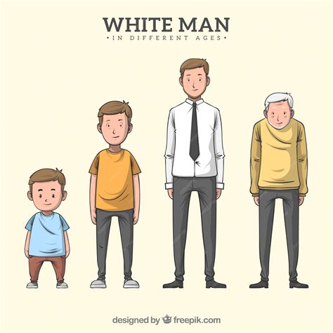 Персонаж белого человека в разном возрасте Бесплатно векторы