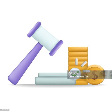 돈 동전 3d 만화 스타일의 벡터 일러스트 디자인경매 망치 개념에 대한 스톡 벡터 아트 및 기타 이미지 개념 개념과 주제