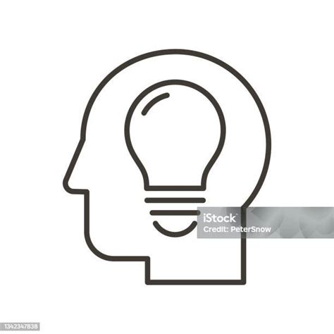 전구로 생각 머리 사람 프로필 얼굴과 밝은 전구벡터 씬 선 아이콘 영감 창조적 인 아이디어 솔루션 과 혁신 지식 가까이 옴에 대한 스톡 벡터 아트 및 기타 이미지 Istock