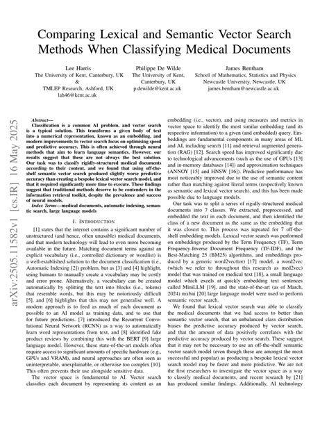 Pdf Comparing Lexical And Semantic Vector Search Methods When Classifying Medical Documents