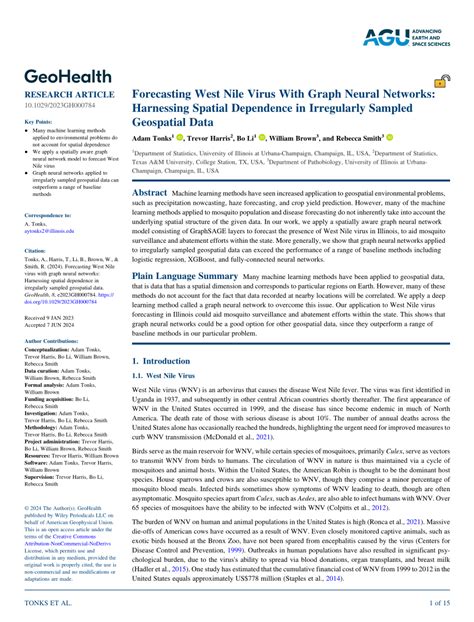 Pdf Forecasting West Nile Virus With Graph Neural Networks Harnessing Spatial Dependence In