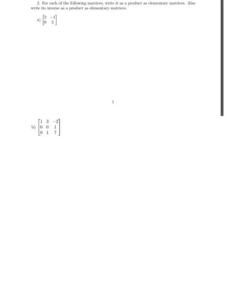 solved 2 for each of the following matrices write it as a