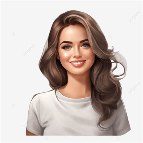 흰 배경에 고립된 긴 웨이브 머리를 가진 아름다운 젊은 여자 긴 웨이브 머리를 가진 아름다운 젊은 여자 흰색 배경에 고립 긴 머리 Png 일러스트 및 이미지 에 대한
