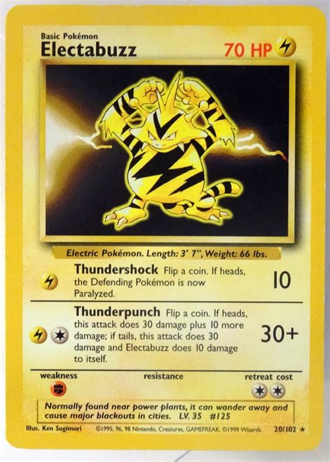 Pokemon Electabuzz Base Set One 1 Near Mint Card Rare Non Holo