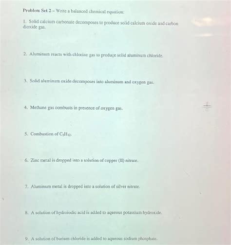 Solved Problem Set 4 Write Balanced Chemical Equations
