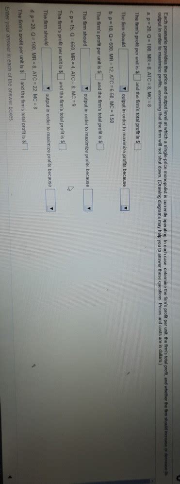 solved each scenario provides the price and output level at