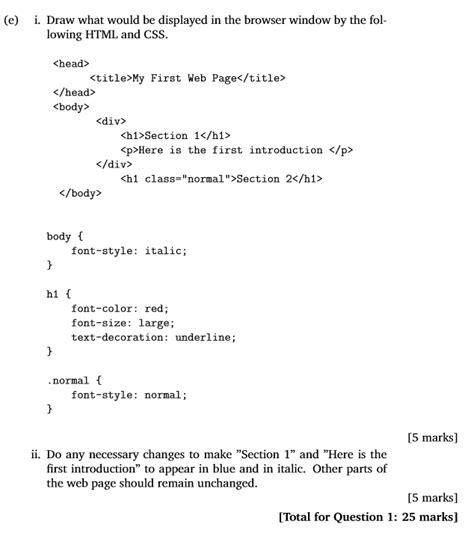 Solved Question 1 Html Css And Design A The Html Shown