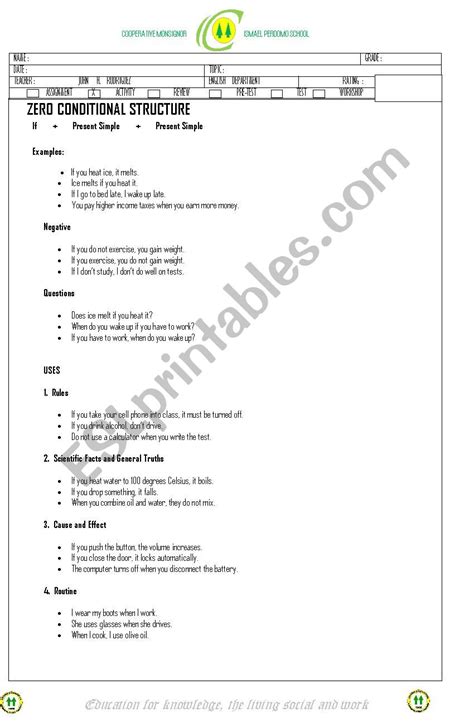 Zero Conditional ESL Worksheet By Johnhrodriguez