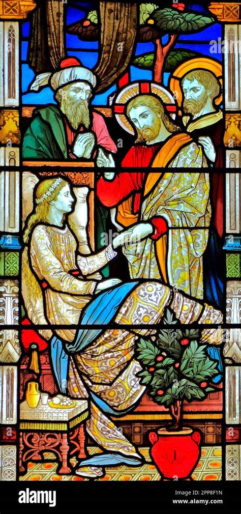 Miracles Of Jesus Raising Of Jarius Daughter Talitha Koum Stained Glass Window By Heaton