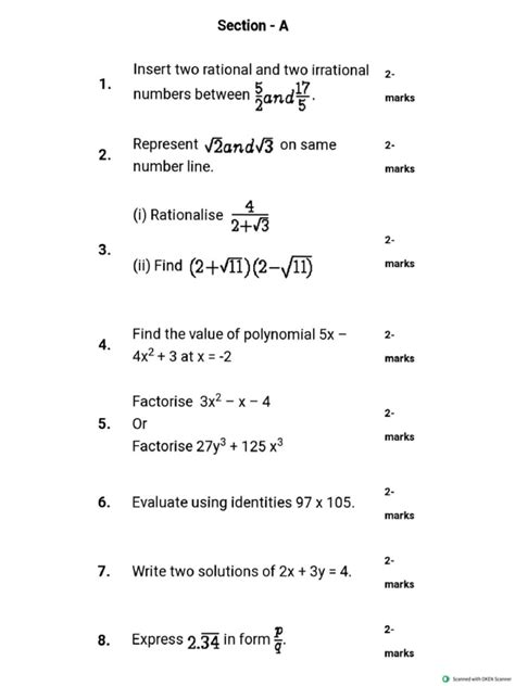 Class 9 Unit Test 2 Important Questions Pdf