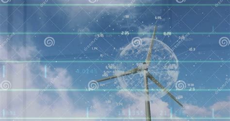 Image Of Globe With Data Processing Over Wind Turbine In Countryside