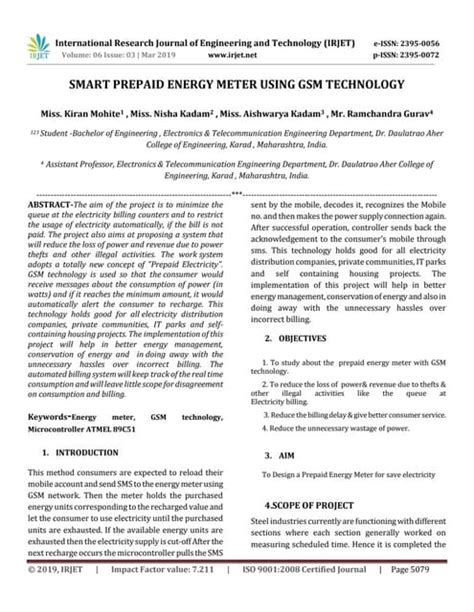 Irjet Smart Prepaid Energy Meter Using Gsm Technology Pdf