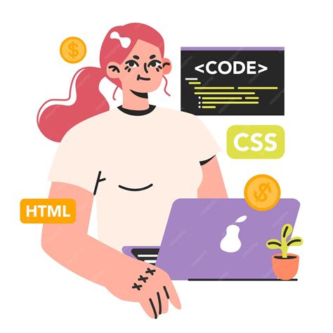 Premium Vector Software Developer Female Programmer Coding A Website Digital