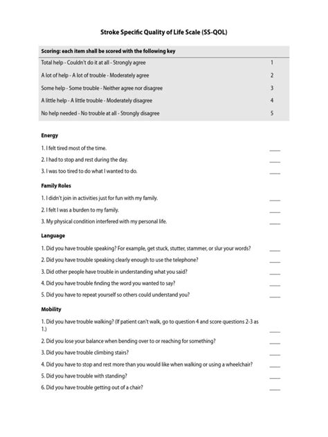 Ss Qol Stroke Quality Of Life Scale Pdf Stuttering Wellness