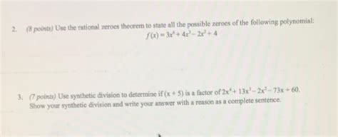 Solved 2 8 Points Use The National Zeroes Theorem To