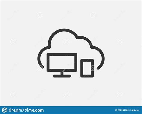 Technology Icon Vector Cloud Computing Connection Big Data Global Server Line Design Symbol