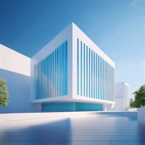 Architectural Rendering Of A Modern Building In A Simple And Clean Geometry Stock Illustration