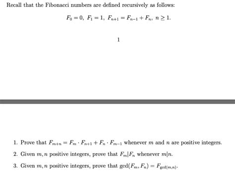 Solved Recall That The Fibonacci Numbers Are Defined