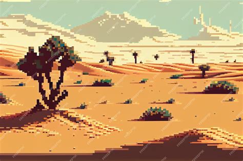 Premium Photo A Pixel Art Style Image Of A Desert With Trees In The Foreground
