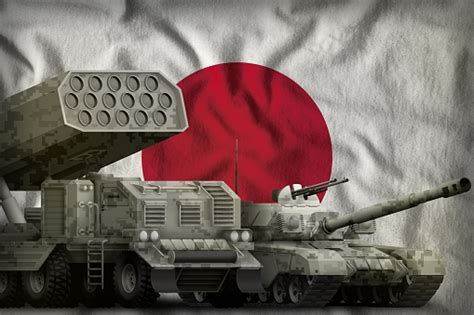 일본 국기 배경에 무거운 군 장갑차 개념 3 차원 일러스트 레이 션 기에 대한 스톡 사진 및 기타 이미지 기 대포 도시