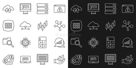 Set Line Pie Chart Infographic Mind Map Server Network Cloud