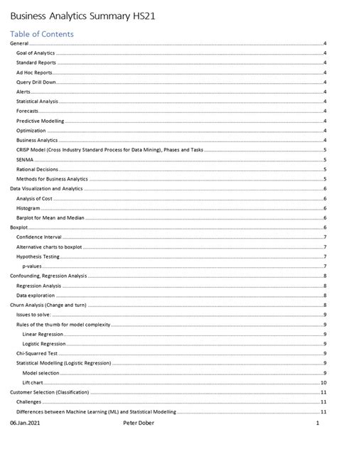Business Analytics Summary Hs21 Pdf P Value Statistics