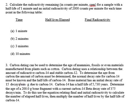 Solved Calculate The Radioactivity Remaining In Counts Chegg Com