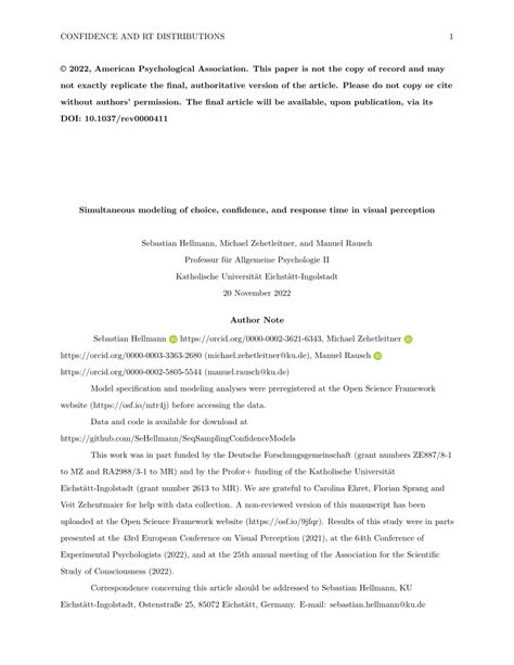 pdf simultaneous modeling of choice confidence and response time in