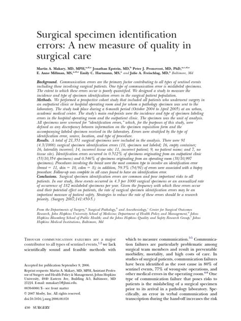 Surgical Specimen Identification Pdf Surgery Joint Commission