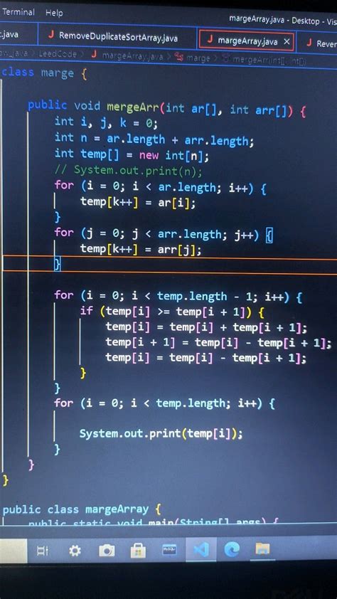 md seraj alam on linkedin merge two integer array without using any