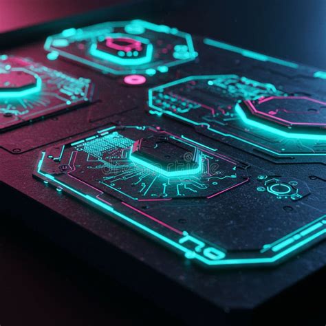 Futuristic Circuit Board Featuring Glowing Neon Traces And Components Dominated B Stock
