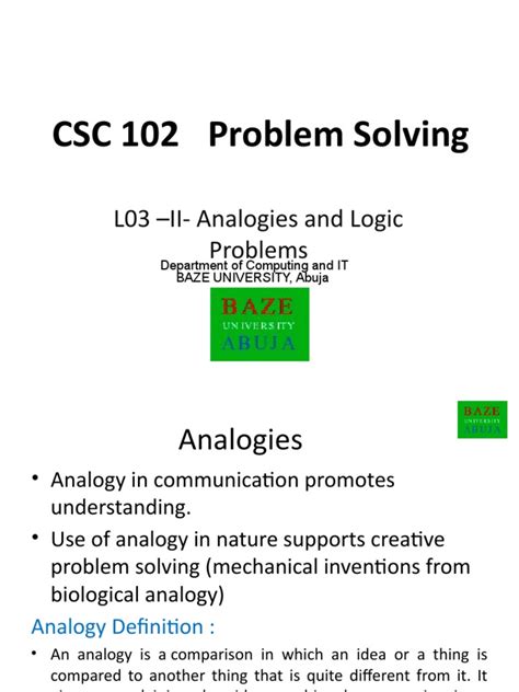 Csc 102 Problem Solving L03 Ii Analogies And Logic Problems Pdf