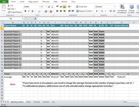 Baseball Stats Spreadsheet Excel Template