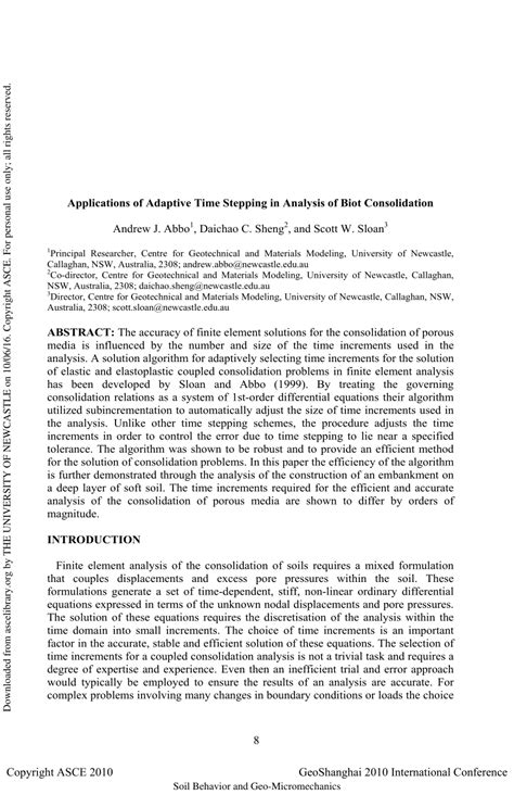 Pdf Applications Of Adaptive Time Stepping In Analysis Of Biot