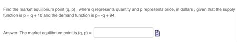 [solved] find the market equilibrium point q p where