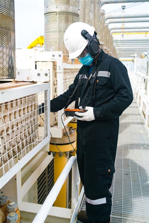 A Non Destructive Testing Technician Is Checking Stock Image Image Of Manufacturing Pipe