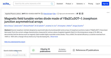 Citation Report Magnetic Field Tunable Vortex Diode Made Of Yba2cu3o7−δ Josephson Junction