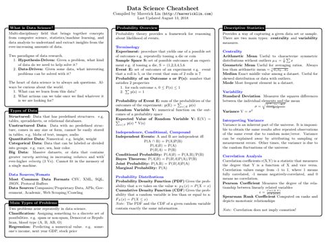 Data Science Cheat Sheet Download Printable Pdf Templateroller