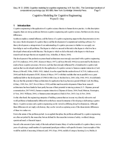 Pdf Cognitive Modeling For Cognitive Engineering