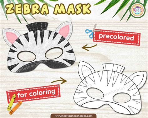 Printable Zebra Mask Precolored And Coloring Craft Pdf Etsy