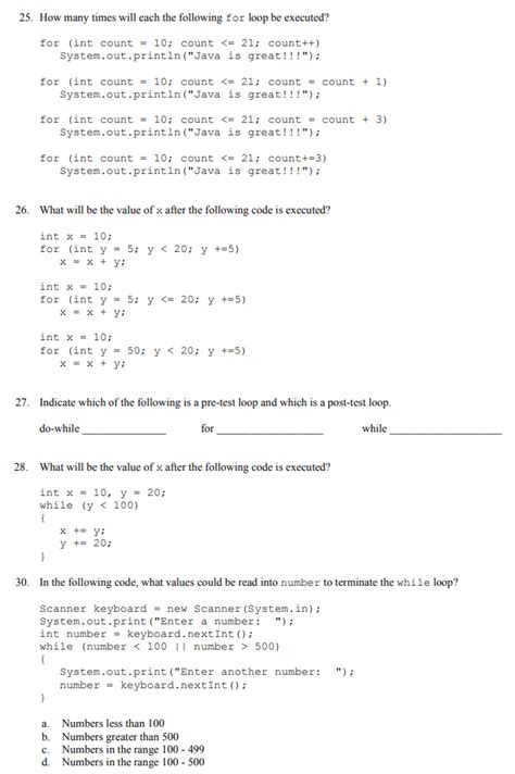 solved 25 how many times will each the following for loop