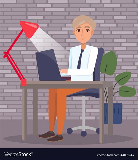 Man Employee Working On Computer At Desk Vector Image