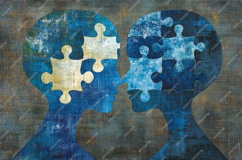 Neural Processing Cognitive Capability Puzzle Piece Head Silhouettes Facing Each Other In Blue