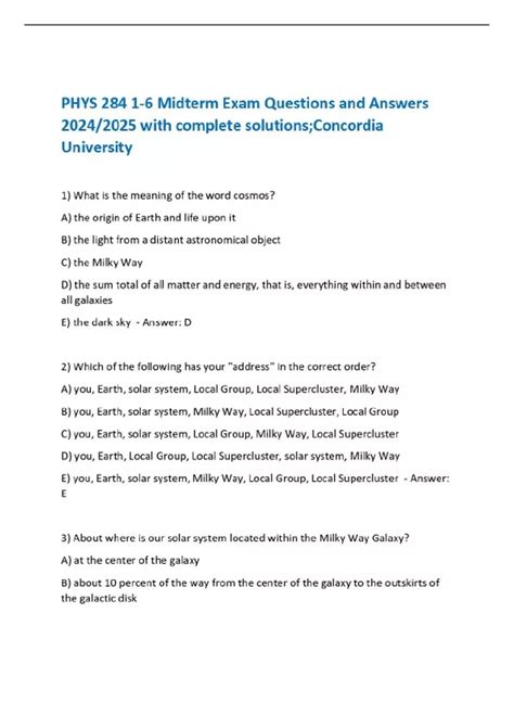 Phys 284 1 6 Midterm Exam Questions And Answers 2024 2025 With Complete Solutions Concordia