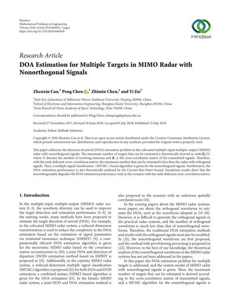 Pdf Doa Estimation For Multiple Targets In Mimo Radar With