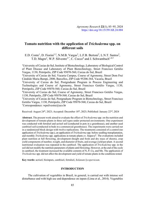 Pdf Tomato Nutrition With The Application Of Trichoderma Spp On