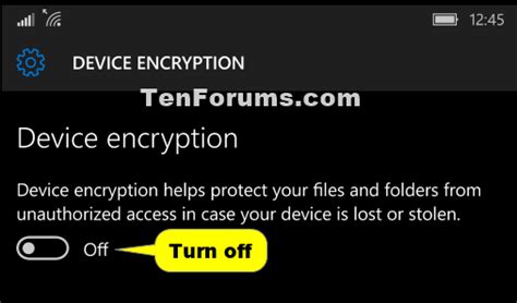 Device Encryption Turn On Or Off For Windows 10 Mobile Phone Tutorials