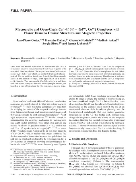 Pdf Macrocyclic And Open Chain Cuii 4f 4f Gdiii Ceiii Complexes With Planar Diamino