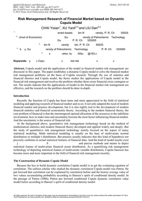 Risk Management Research Of Financial Market Based On Dynamic Copula Model